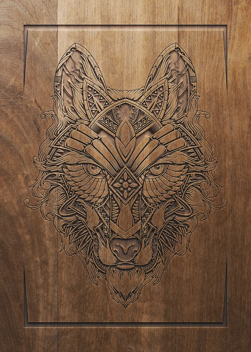 'Wolf Engraved in Wood' Poster, picture, metal print, paint by Grand ...
