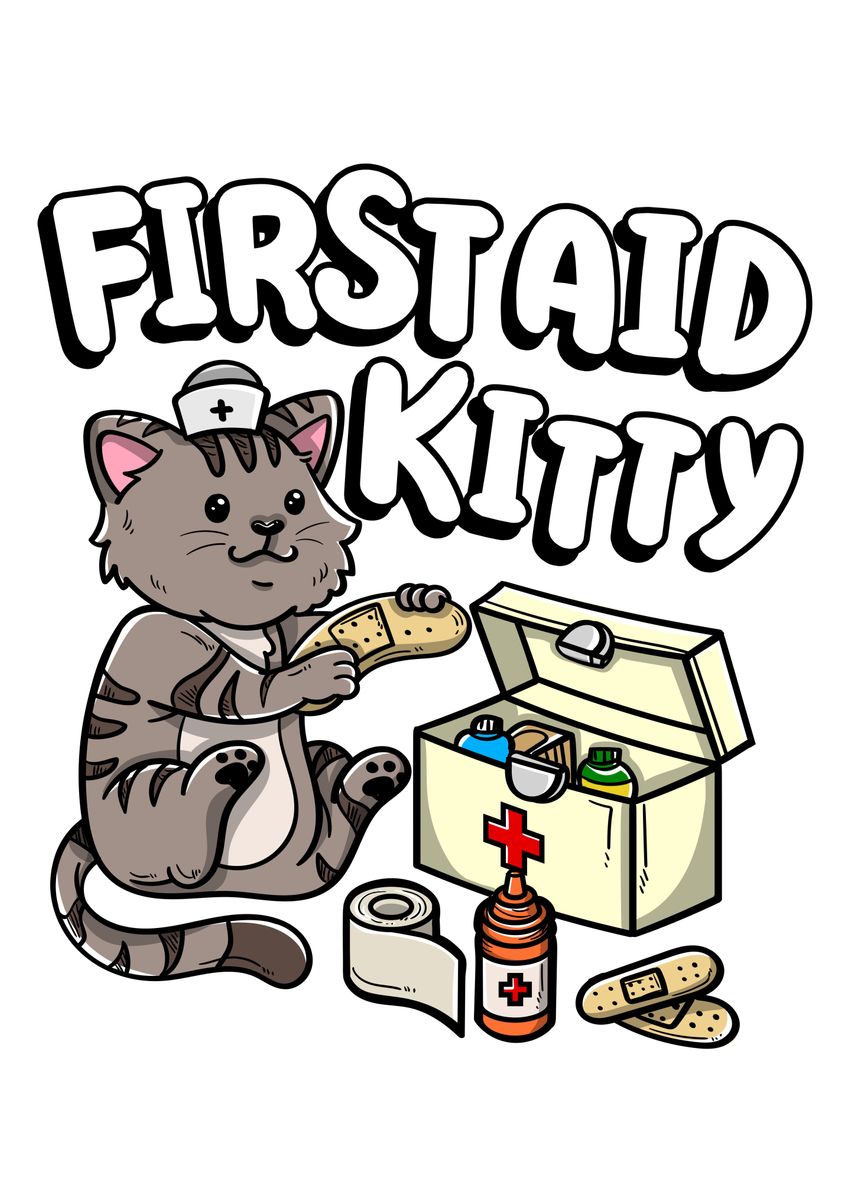 'First Aid Kitty nurse cat' Poster, picture, metal print, paint by ...