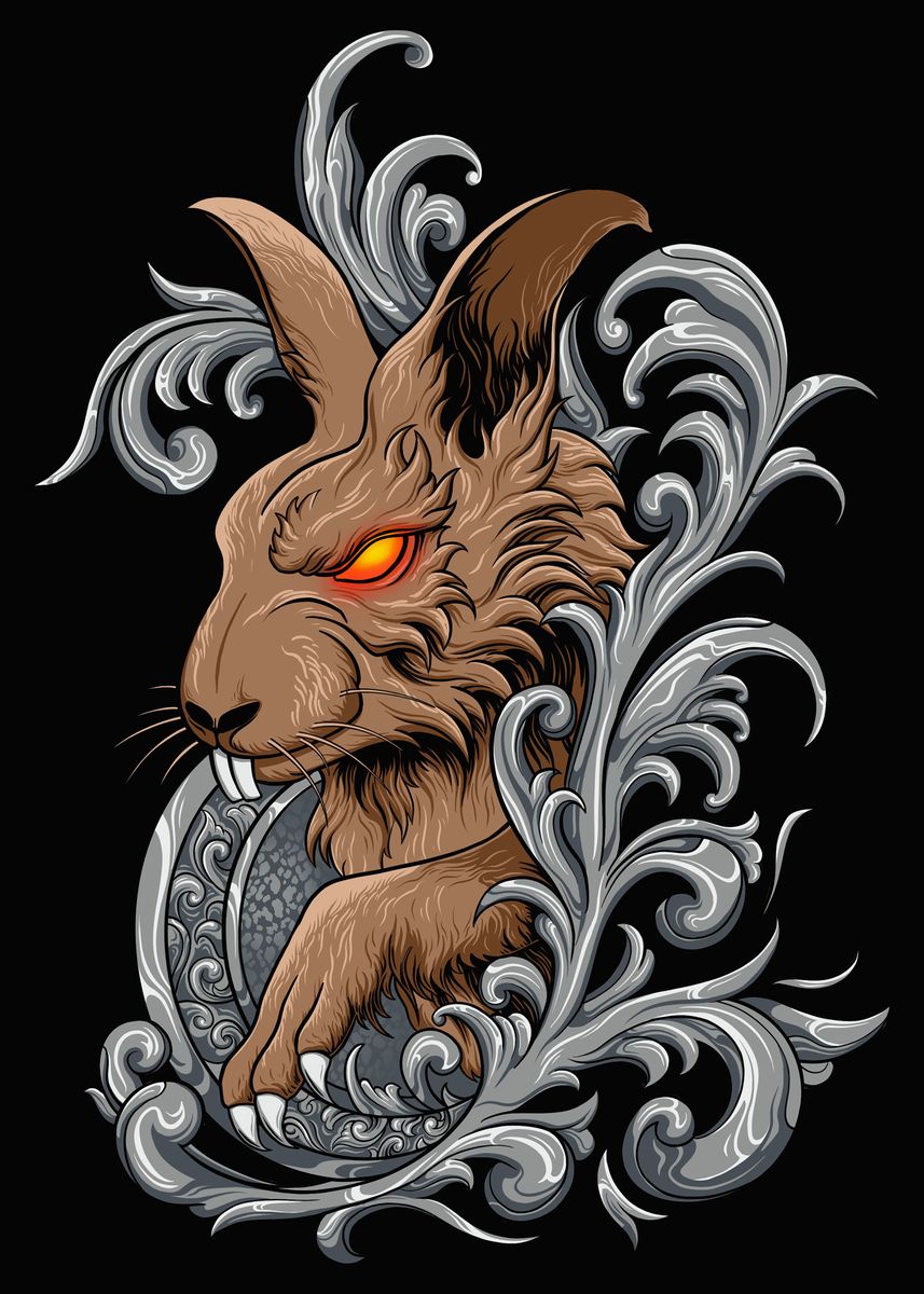 'Scary Rabbit' Poster, picture, metal print, paint by Emer std | Displate