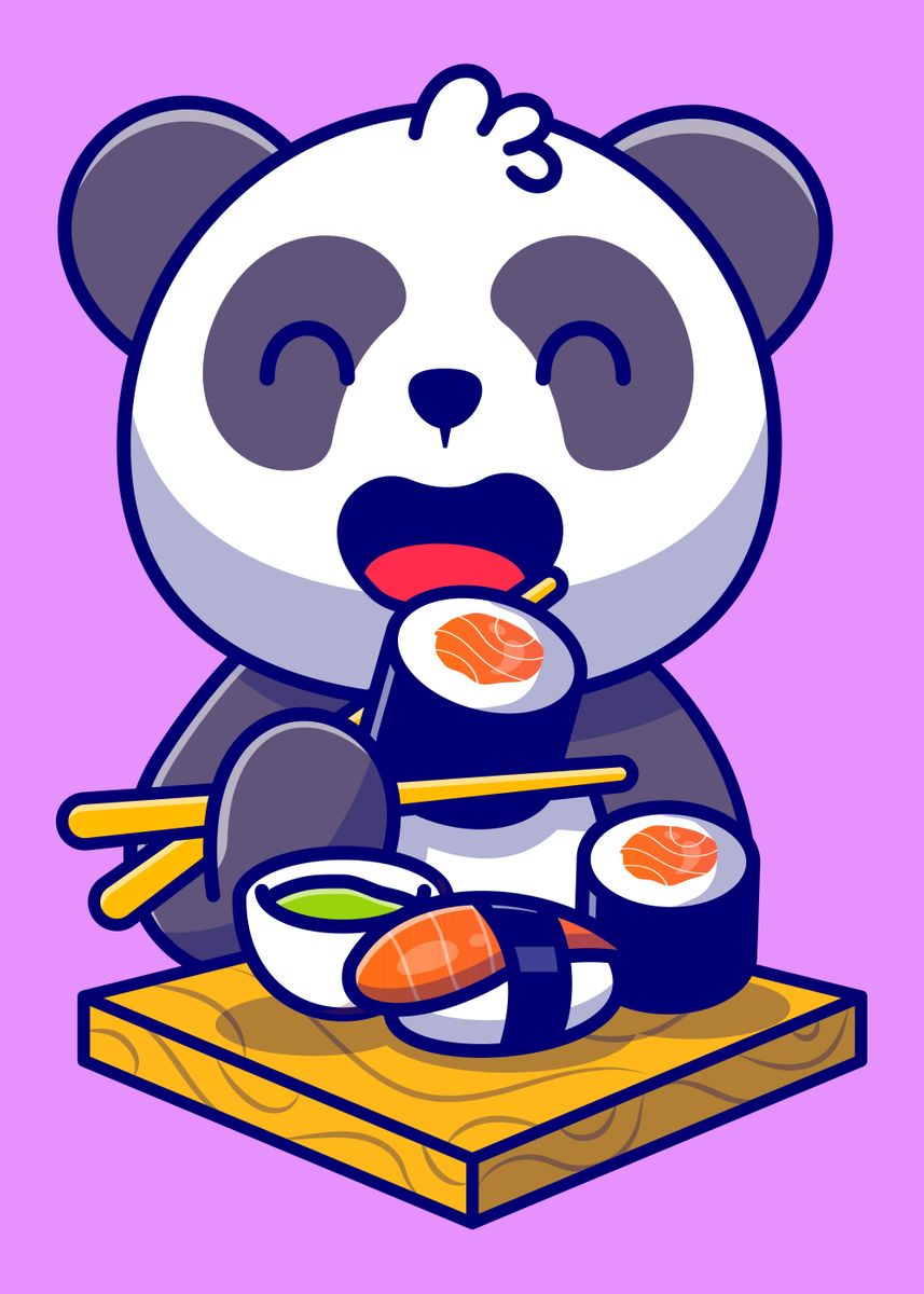 'Panda eating sushi' Poster, picture, metal print, paint by Benny Arlon ...