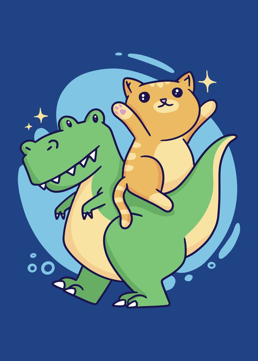 'Cat and T Rex' Poster by Izu | Displate