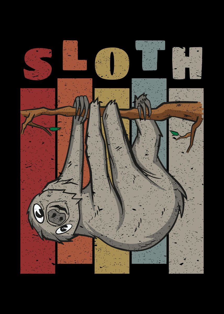 'Sloth Retro' Poster, picture, metal print, paint by ninarts | Displate