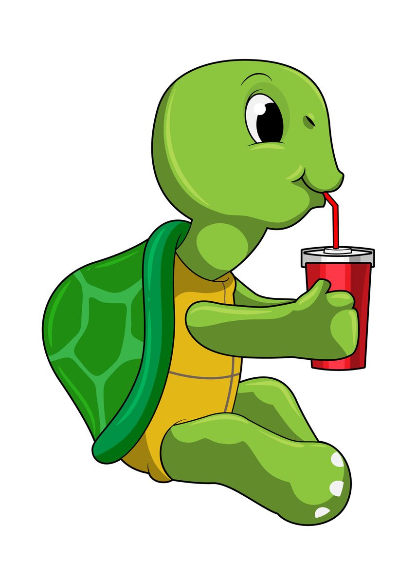 'Turtle Drinking mug Straw' Poster, picture, metal print, paint by ...