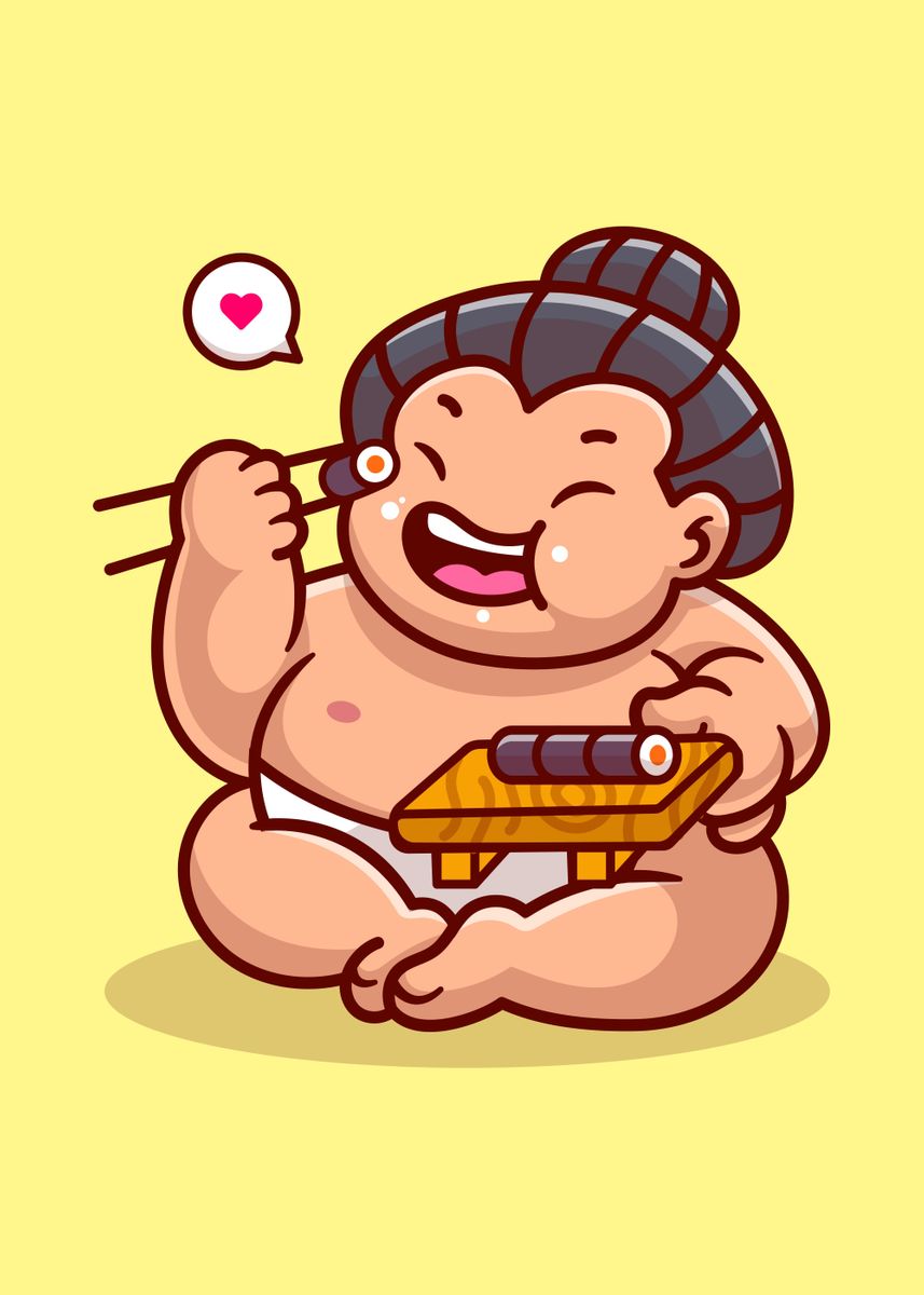 'Sumo eating sushi' Poster, picture, metal print, paint by Sky Creative ...