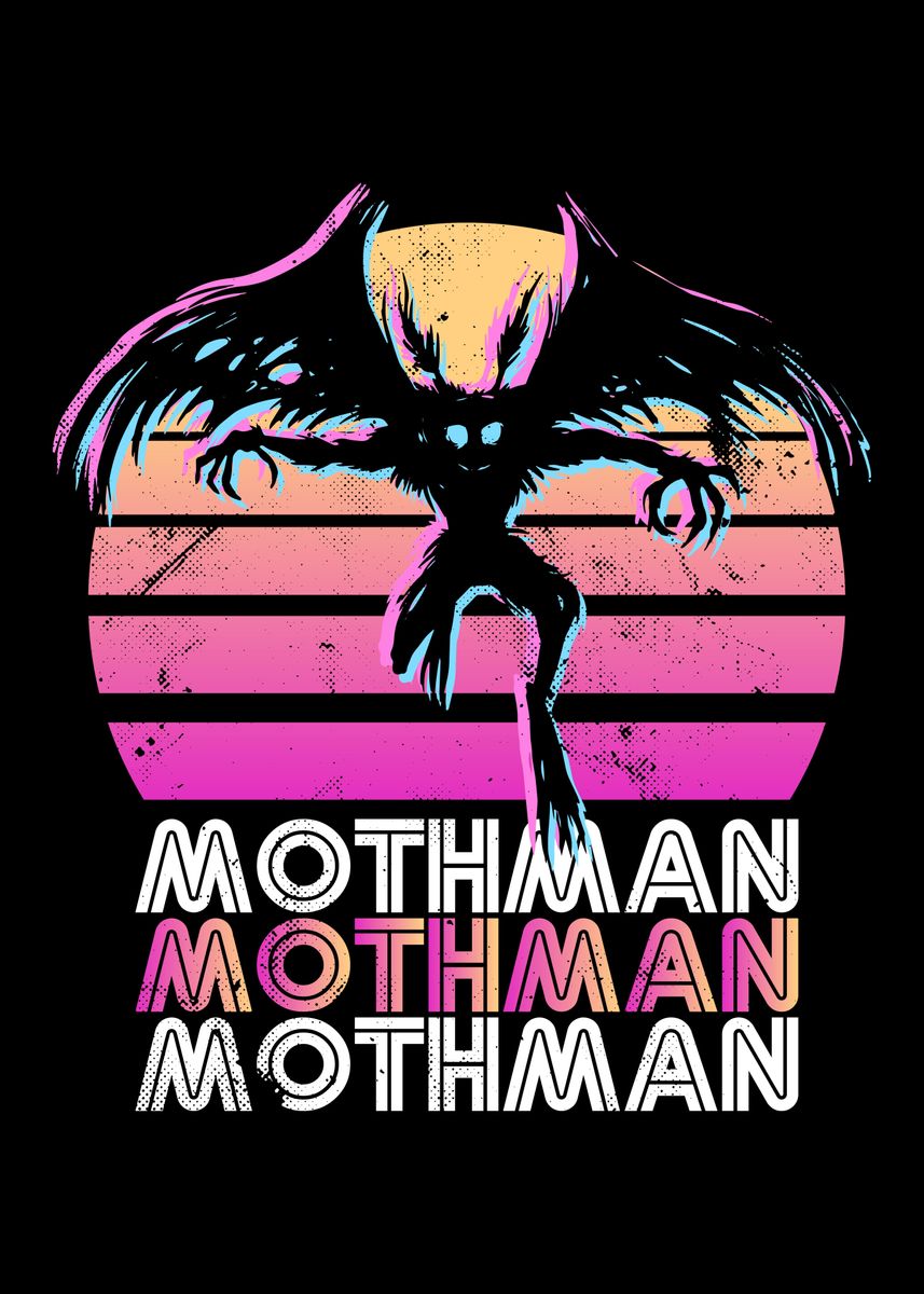 'Mothman Retro 80s themed' Poster, picture, metal print, paint by Phil | Displate