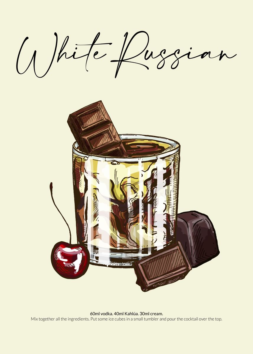 'White Russian Cocktail' Poster, picture, metal print, paint by ...