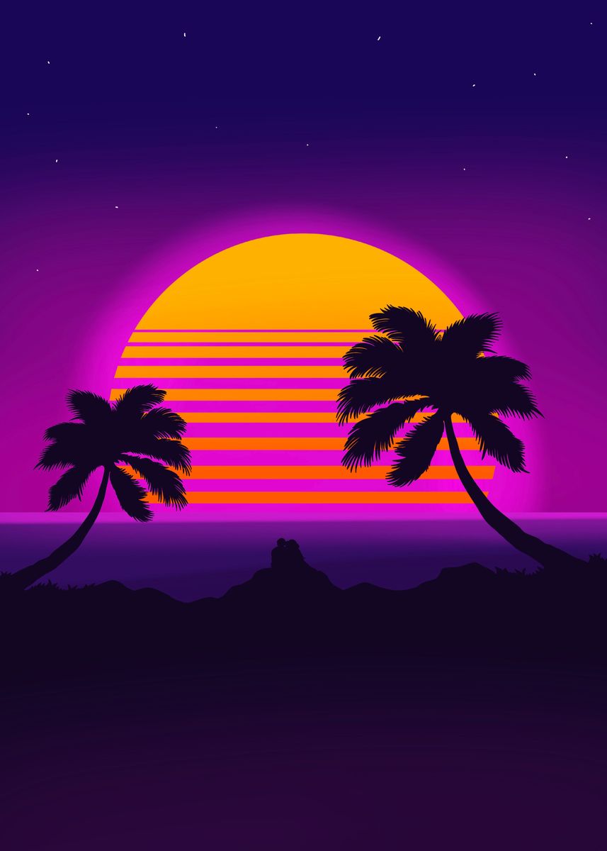 'Beach Retro Neon Light' Poster, picture, metal print, paint by Adriel ...