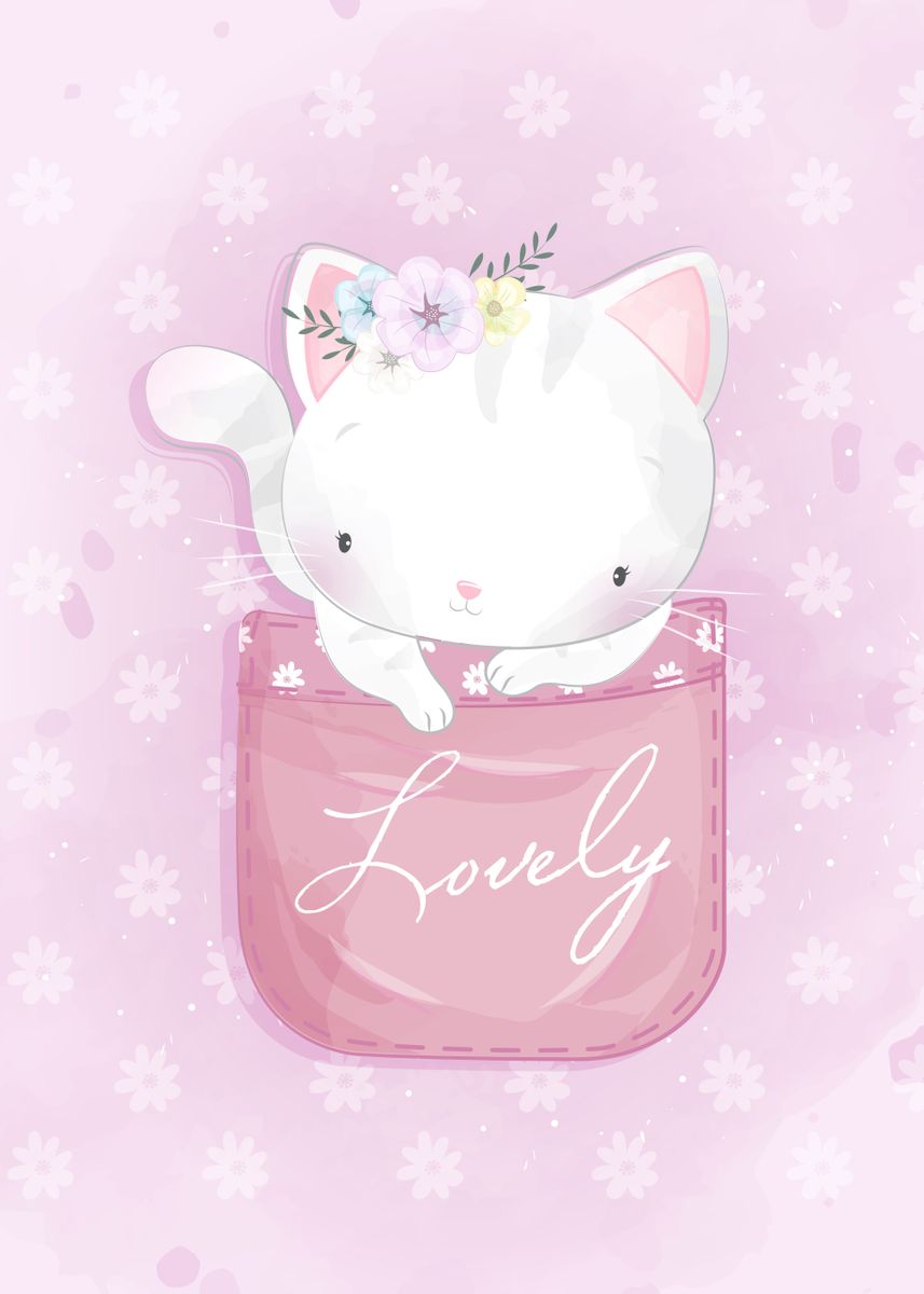 'Cute Cat Inside The Pocket' Poster, picture, metal print, paint by ...