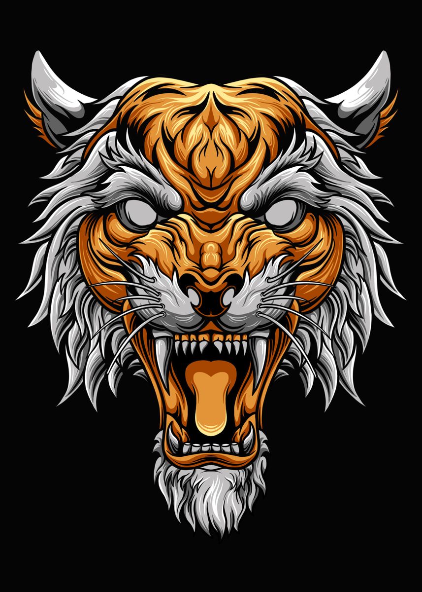 'The Head Tiger' Poster, picture, metal print, paint by Emer std | Displate