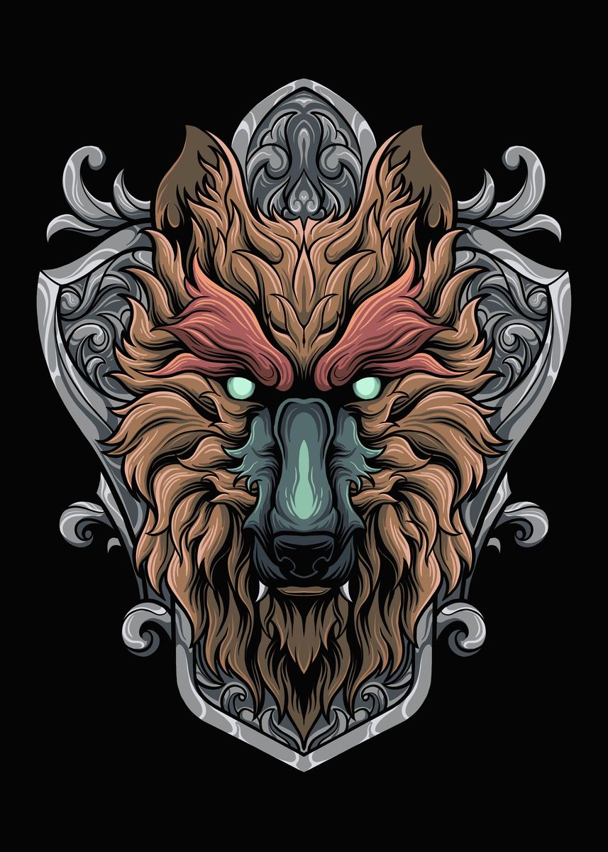 'The fox shield' Poster, picture, metal print, paint by Emer std | Displate