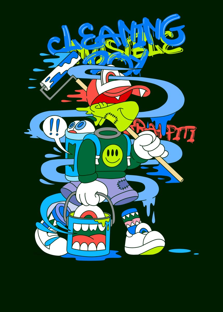 'Cleaning boy' Poster, picture, metal print, paint by UNIKORN | Displate