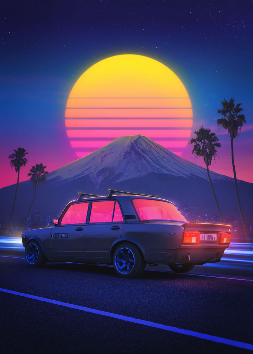 'Synthwave Retro Drift' Poster, picture, metal print, paint by Encreate ...
