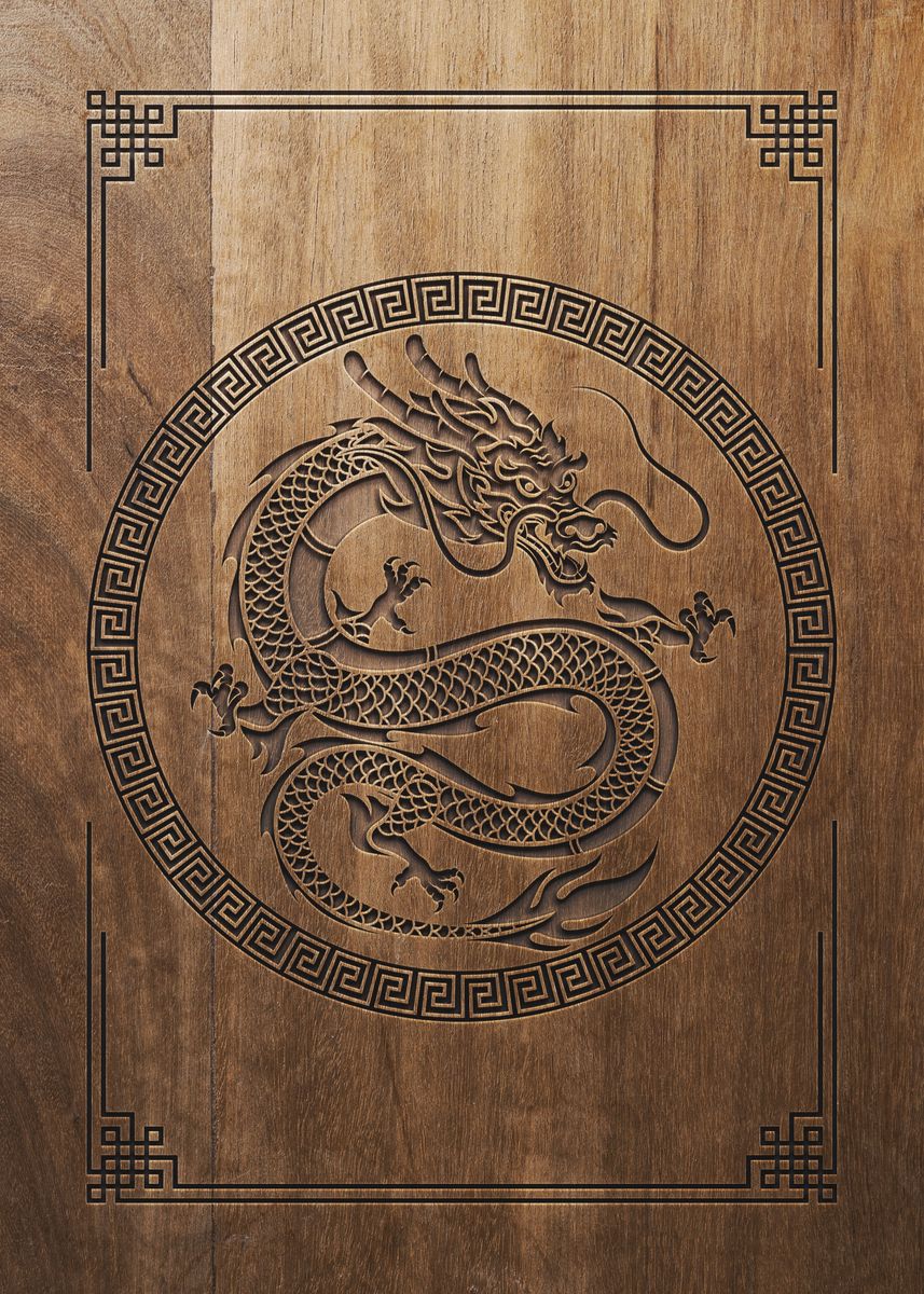 'Dragon Engraved in Wood' Poster, picture, metal print, paint by Grand ...