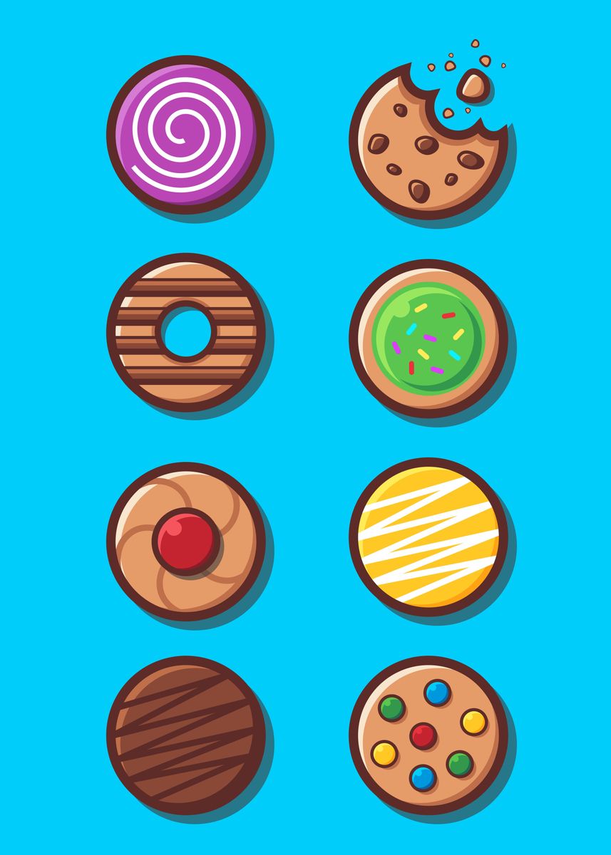 'Cute Cartoon Cookies' Poster, picture, metal print, paint by Jonathan ...