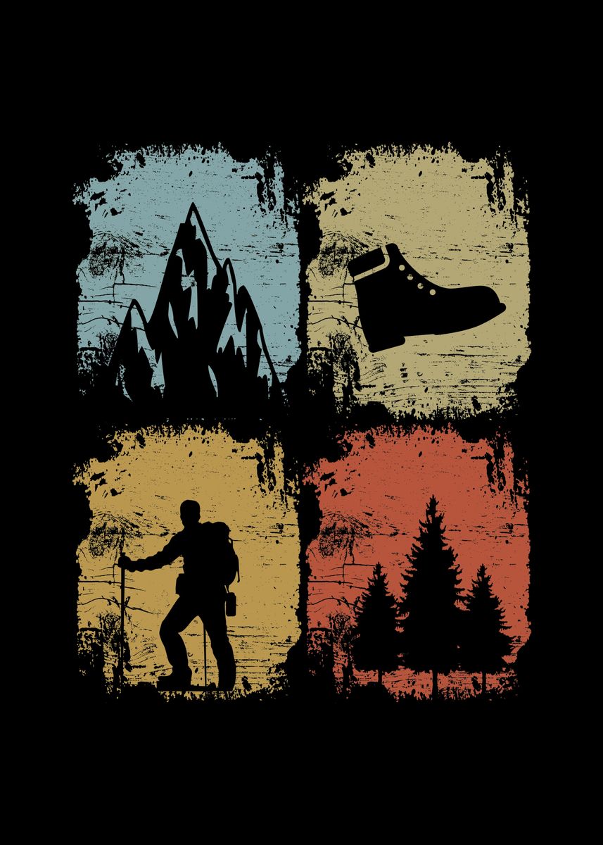 'Vintage Hiking' Poster, picture, metal print, paint by Shiva121 | Displate
