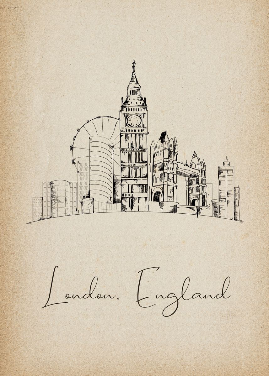 'London England sketch' Poster by Grand Art Bazaar | Displate