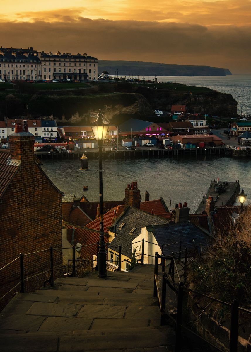'Whitby at sunset' Poster, picture, metal print, paint by Johnny Grenda ...