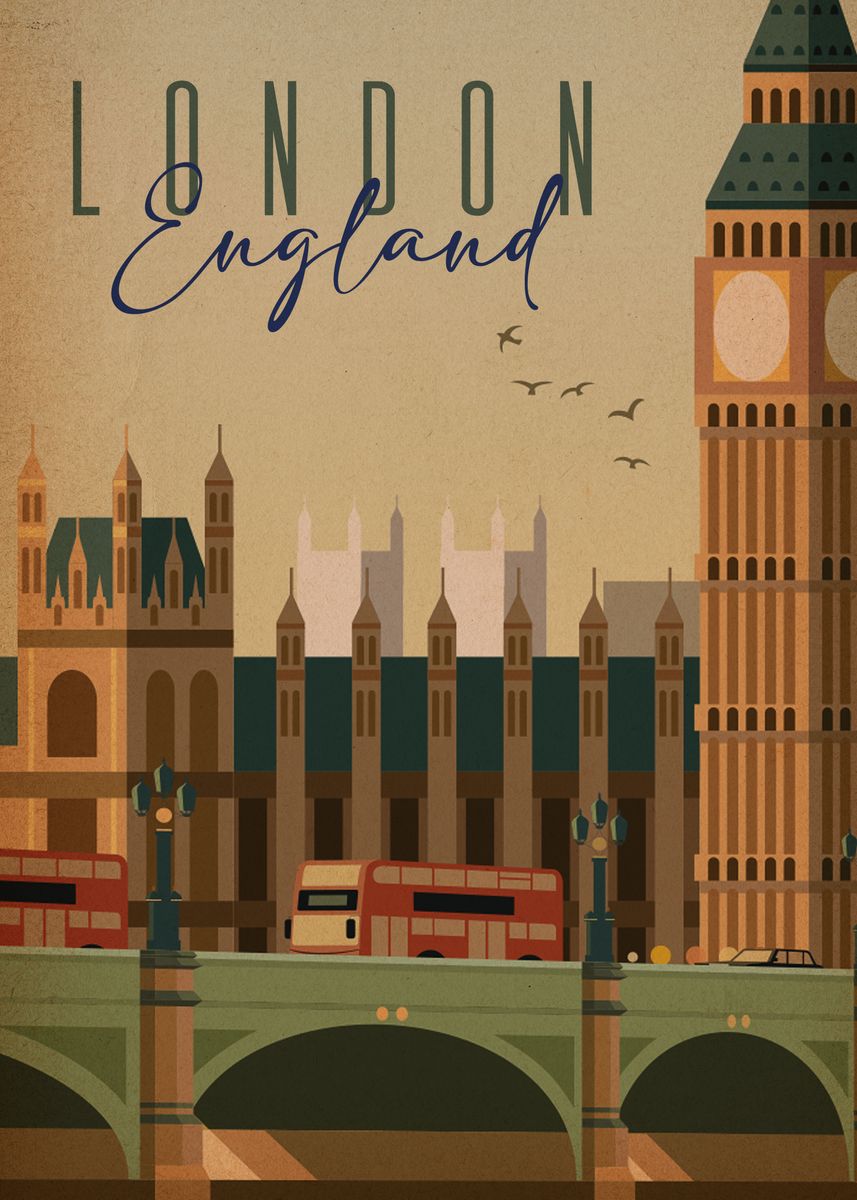 'Vintage London England Art' Poster, picture, metal print, paint by ...