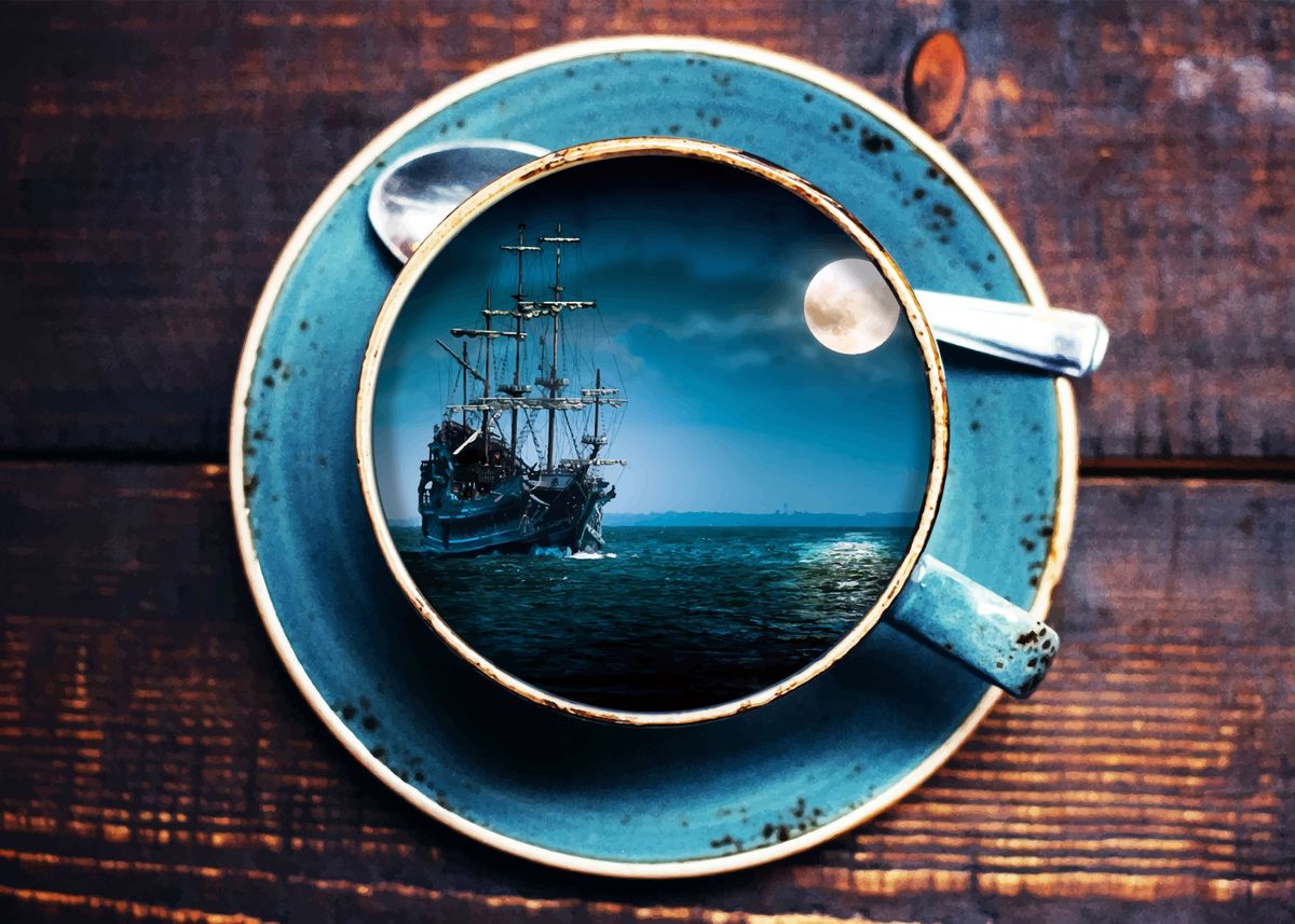'Ocean Coffee' Poster by Rosha Artist | Displate
