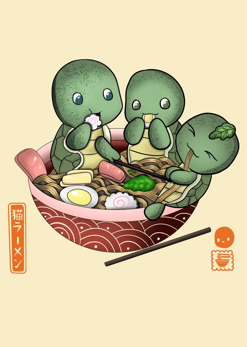 'ramen turtles' Poster, picture, metal print, paint by Yacoub Al | Displate