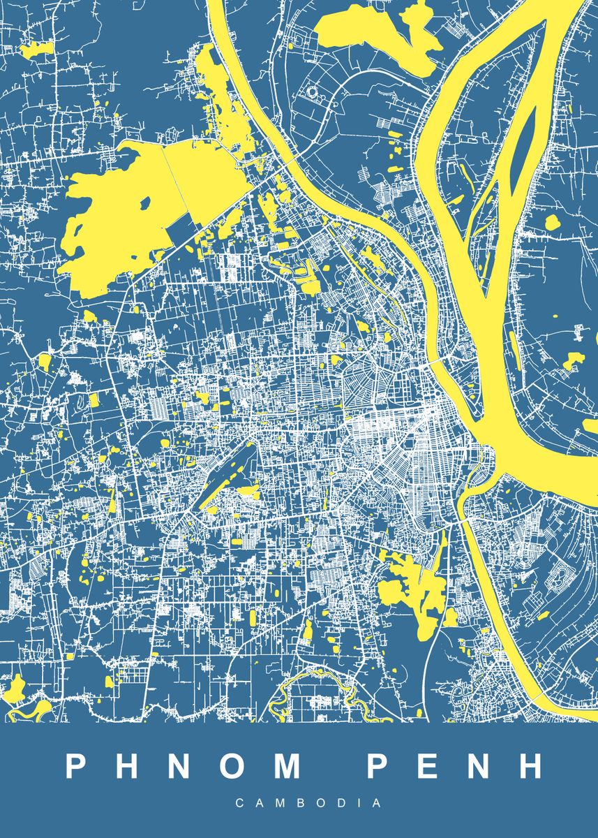 'PHNOM PENH Map CAMBODIA' Poster by UrbanMaps | Displate