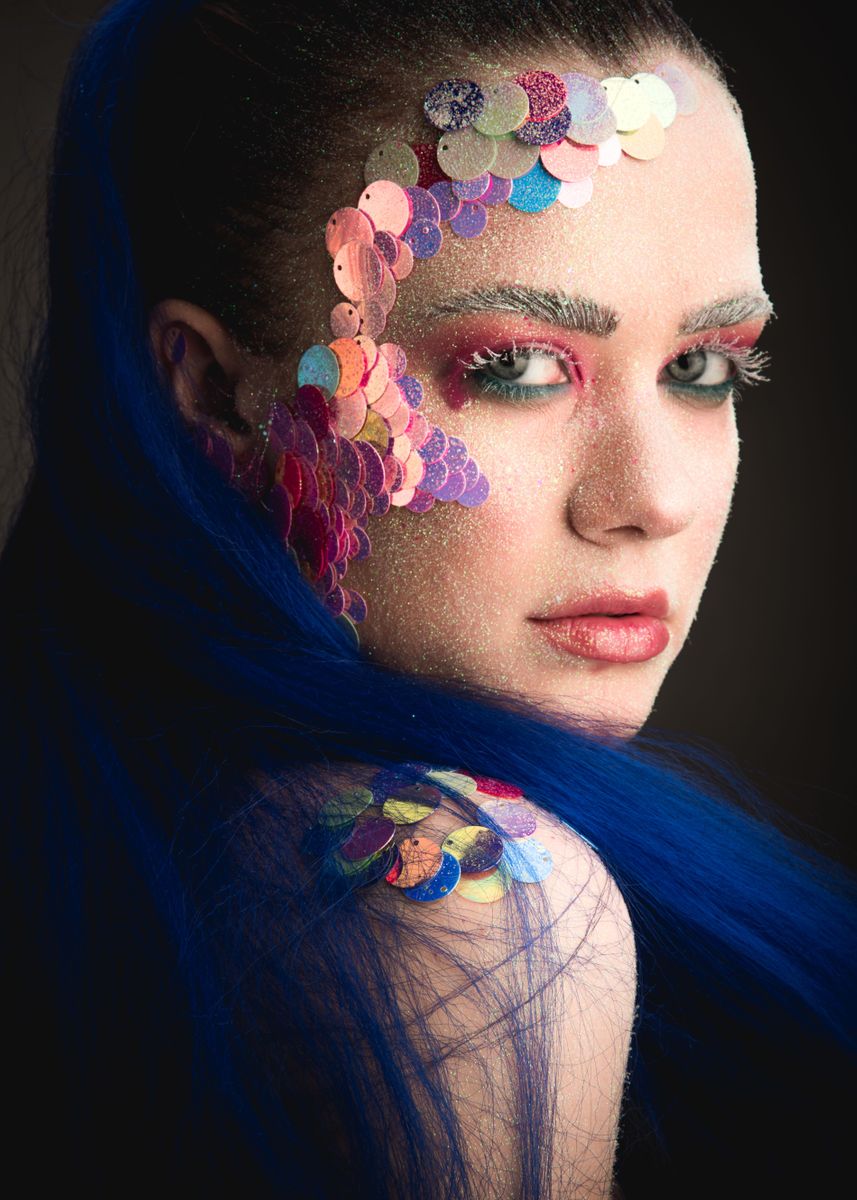 'girl with colorful sequins' Poster, picture, metal print, paint by ...