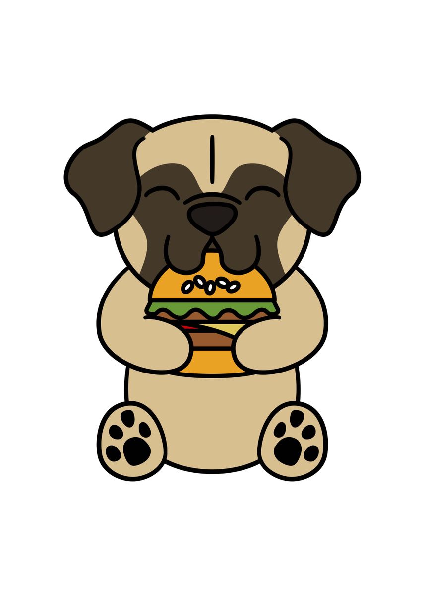 'Pug Burger ' Poster, picture, metal print, paint by PetPrints | Displate