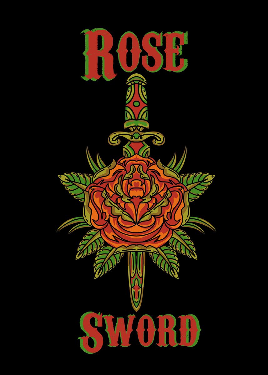 'floral rose sword' Poster, picture, metal print, paint by tarin muj ...
