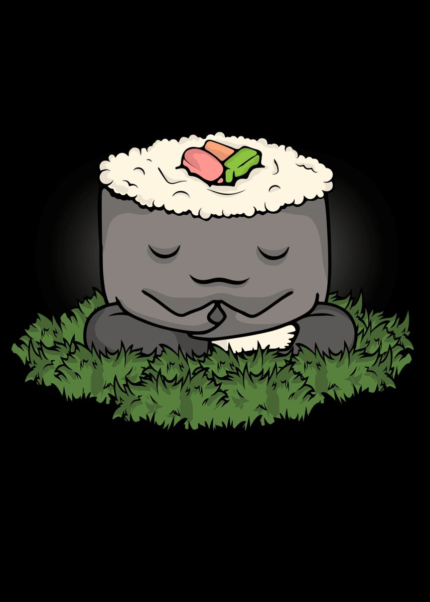 'Meditating Sushi Gift Yoga' Poster by PangolinArts | Displate