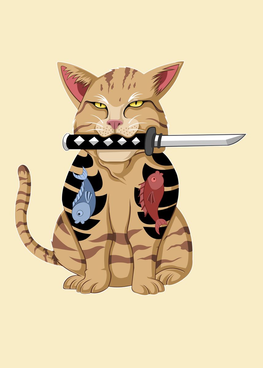 'catana cat' Poster, picture, metal print, paint by Yacoub Al | Displate