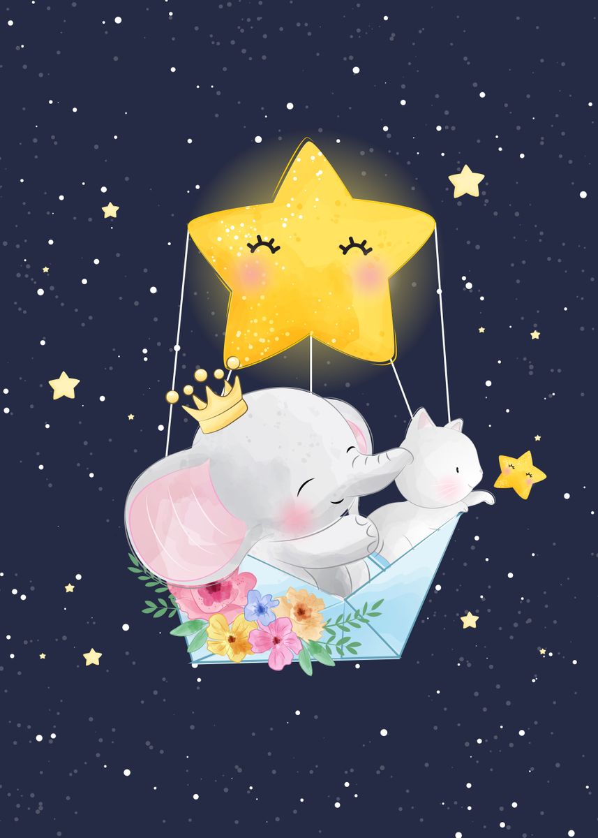 'Cute Elephant And Kitty' Poster by Faissal Thomas | Displate