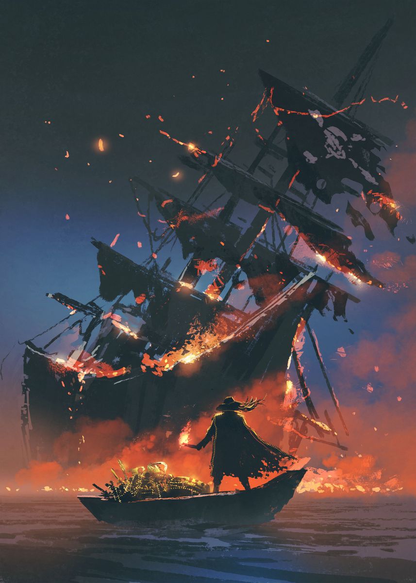 Sinking Pirate Ship Painting