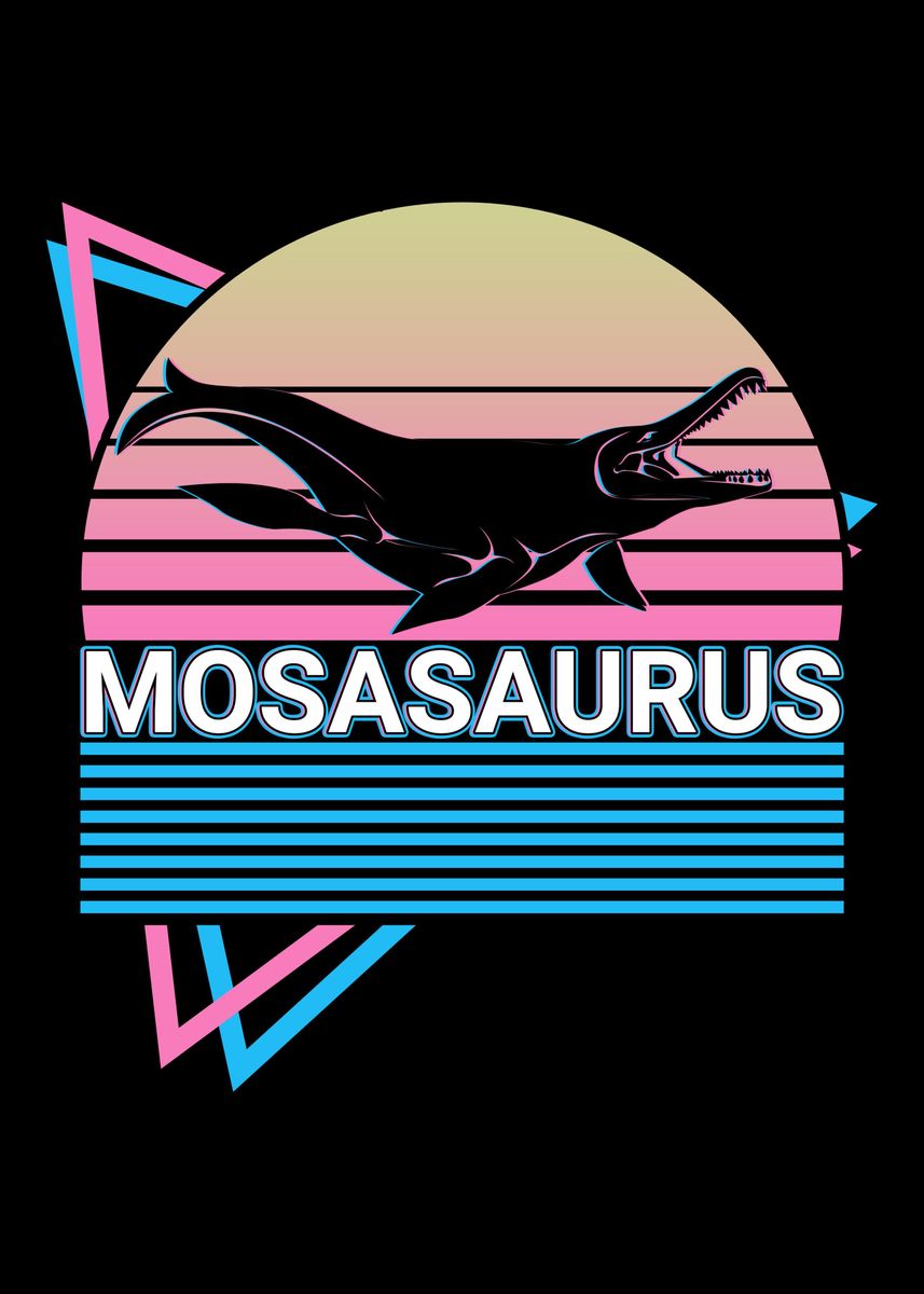 'Mosasaurus Dinosaur Retro' Poster, picture, metal print, paint by ...