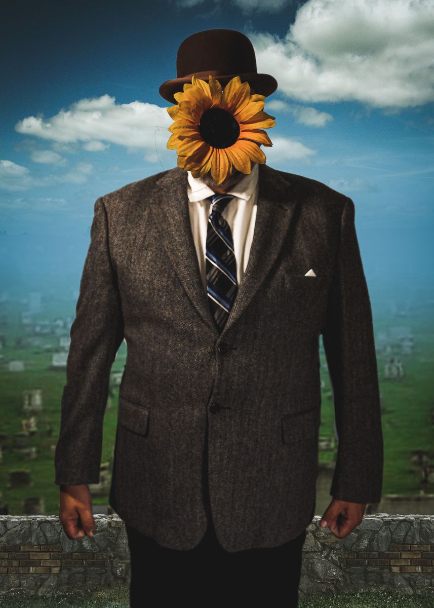 'Bowler Hat Man Sunflower' Poster by Kristopher Keen | Displate