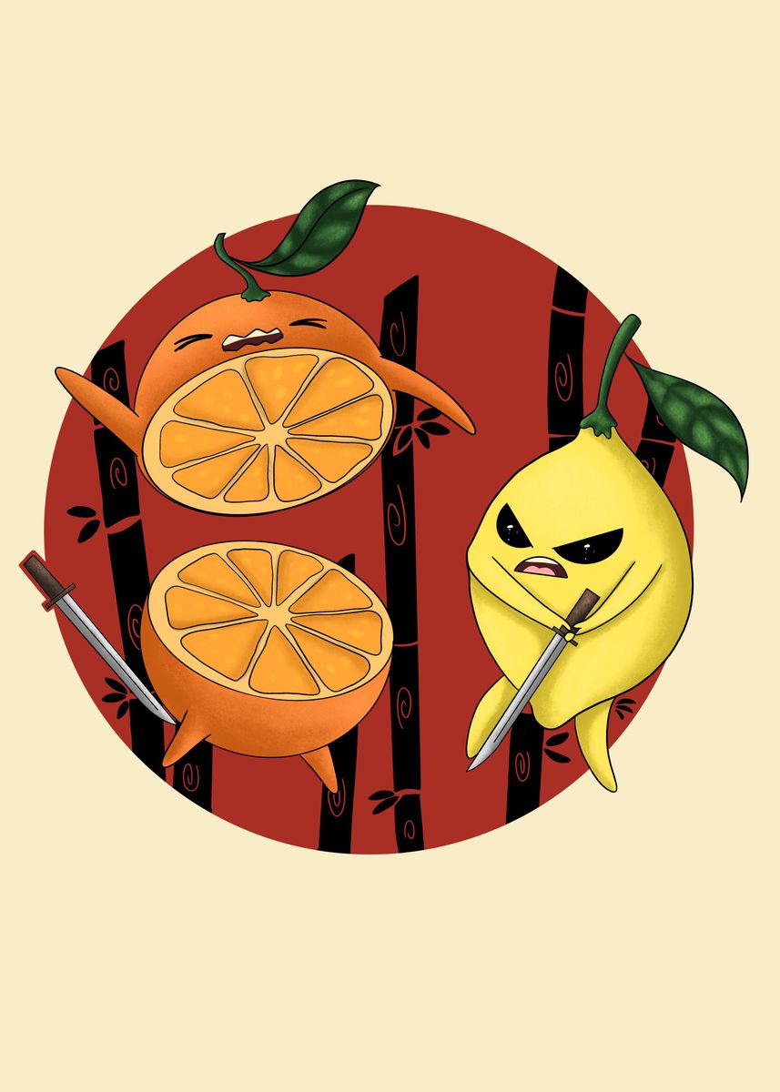 'samurai orange vs lemon ' Poster by Yacoub Al | Displate