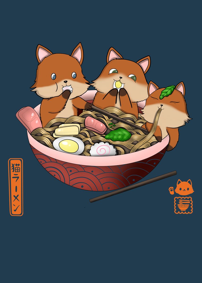 'fox ramen' Poster, picture, metal print, paint by Yacoub Al | Displate