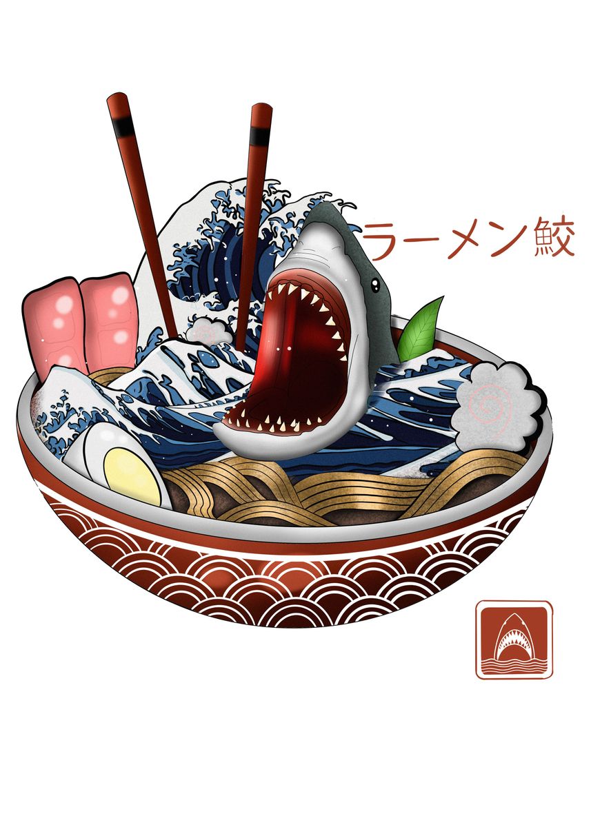 'ramen shark' Poster, picture, metal print, paint by Yacoub Al | Displate