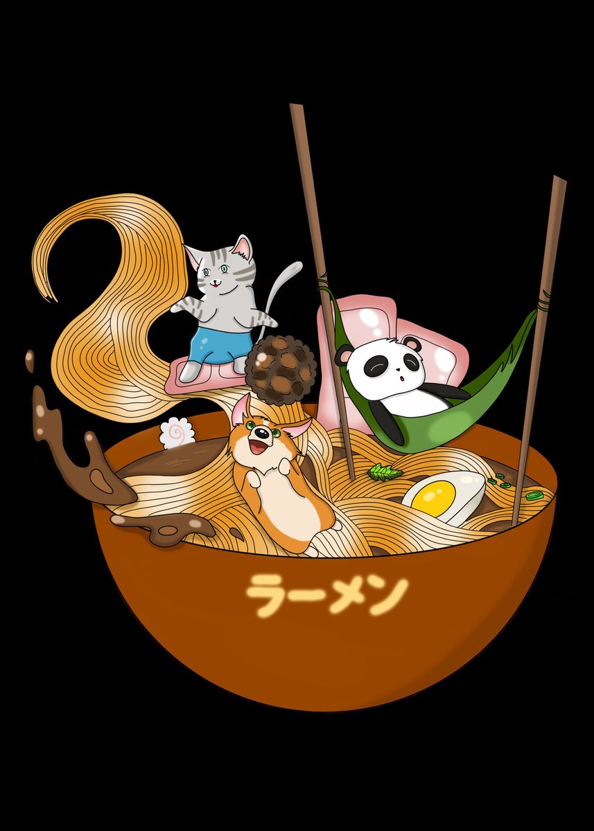 'animals in ramen vacation' Poster by Yacoub Al | Displate