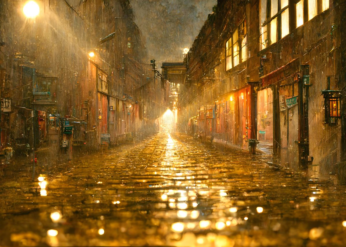 'Rainy alley' Poster by Florian | Displate
