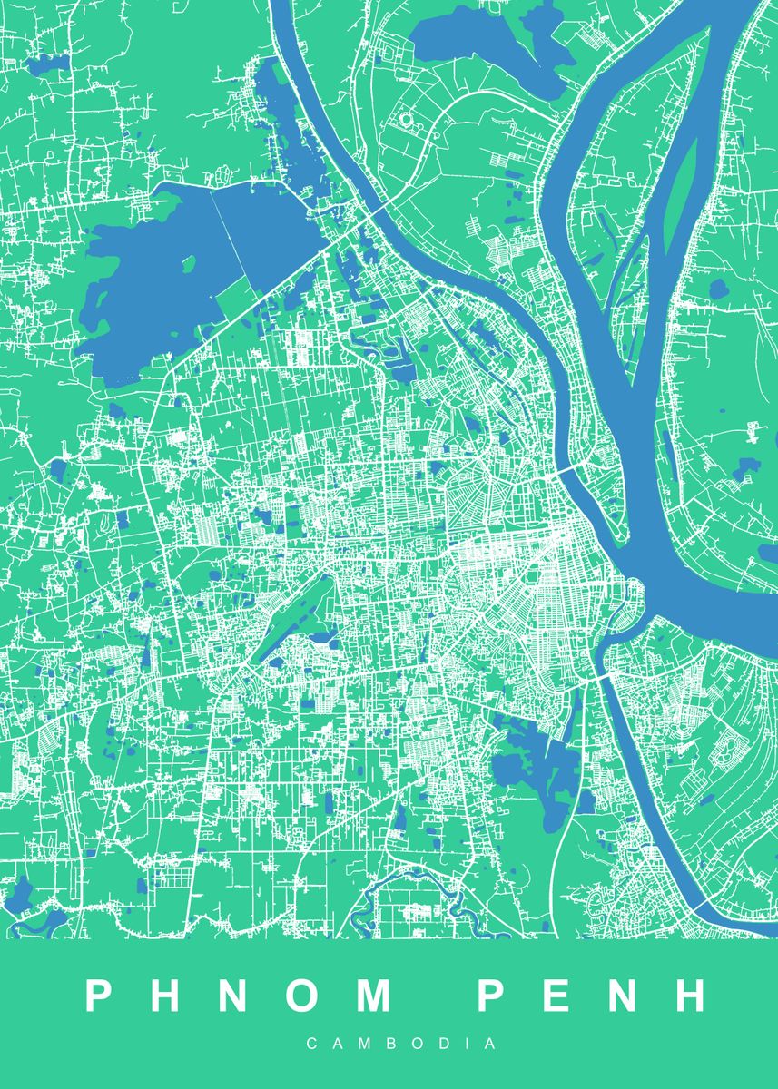 'PHNOM PENH Map CAMBODIA' Poster, picture, metal print, paint by ...