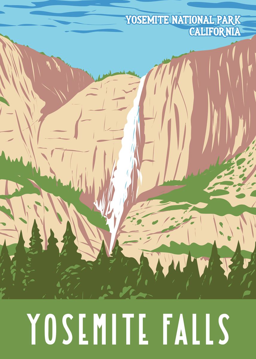 'Yosemite Falls WPA' Poster by John Lucke Designs | Displate