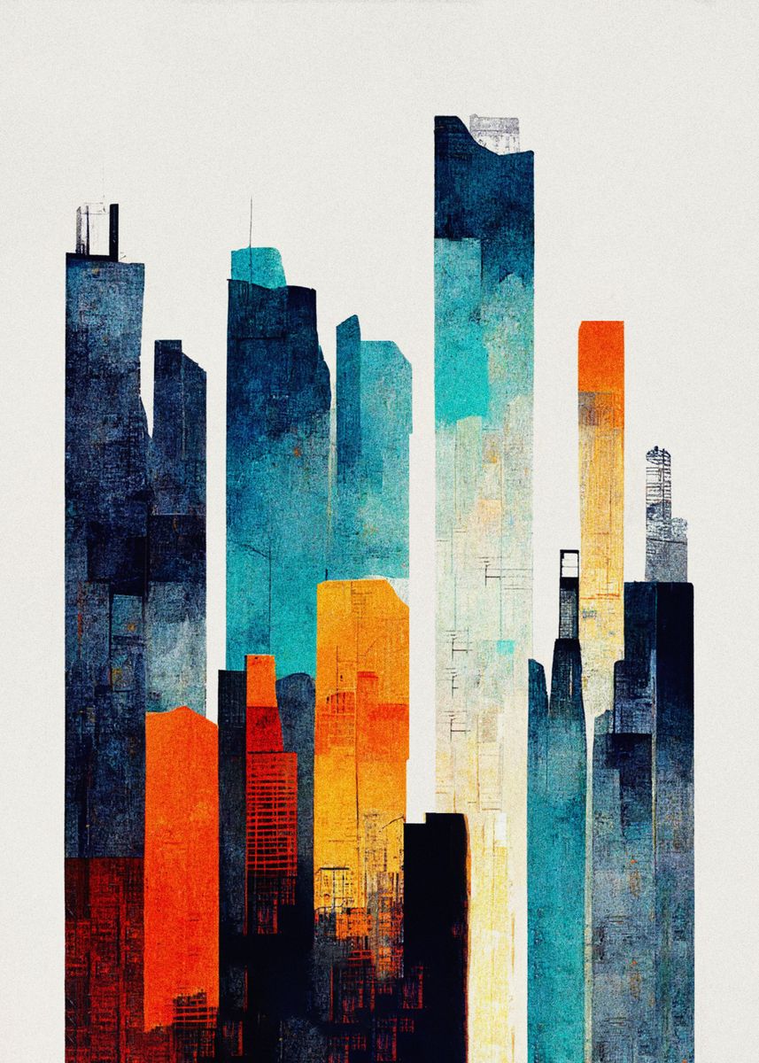 'Cityscape' Poster, picture, metal print, paint by Mashz | Displate