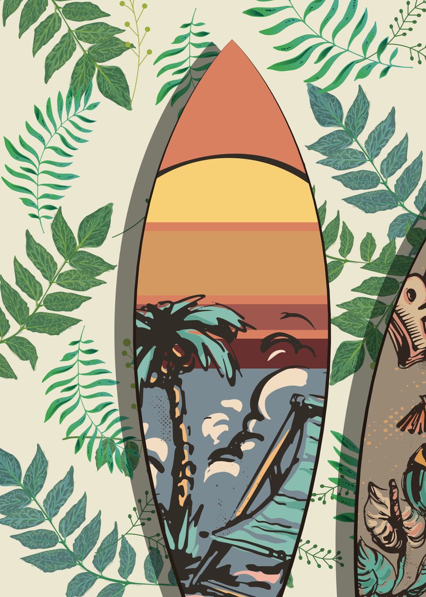 'Tropical Surfboard' Poster, picture, metal print, paint by BestPrints ...