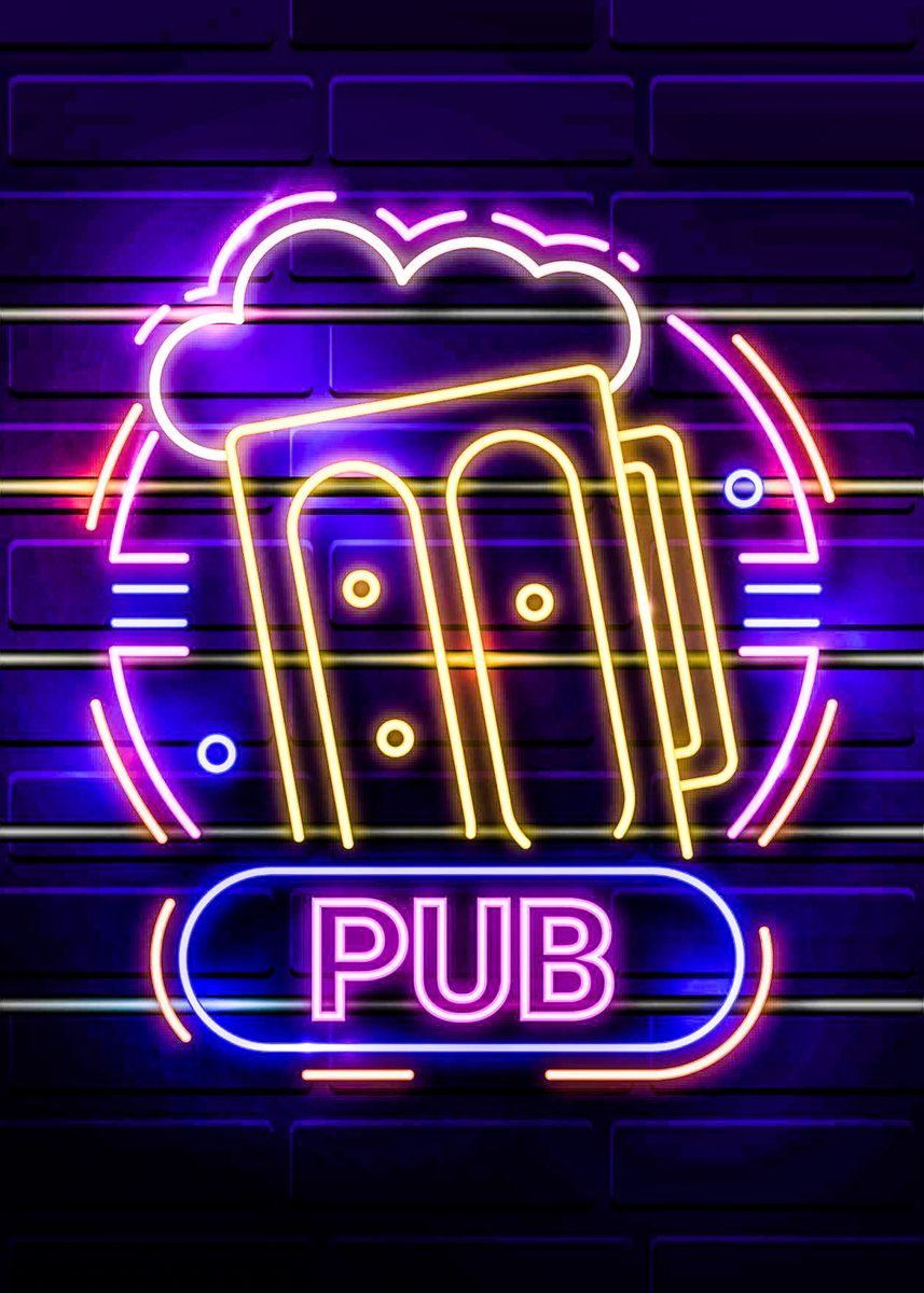 'Pub Neon Beer Bar' Poster, picture, metal print, paint by PosterSuite ...
