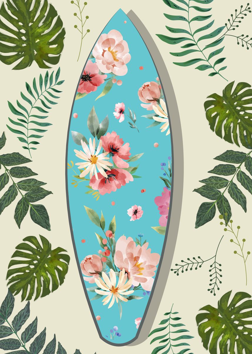 'Tropical Surfboard Surfer' Poster, picture, metal print, paint by ...