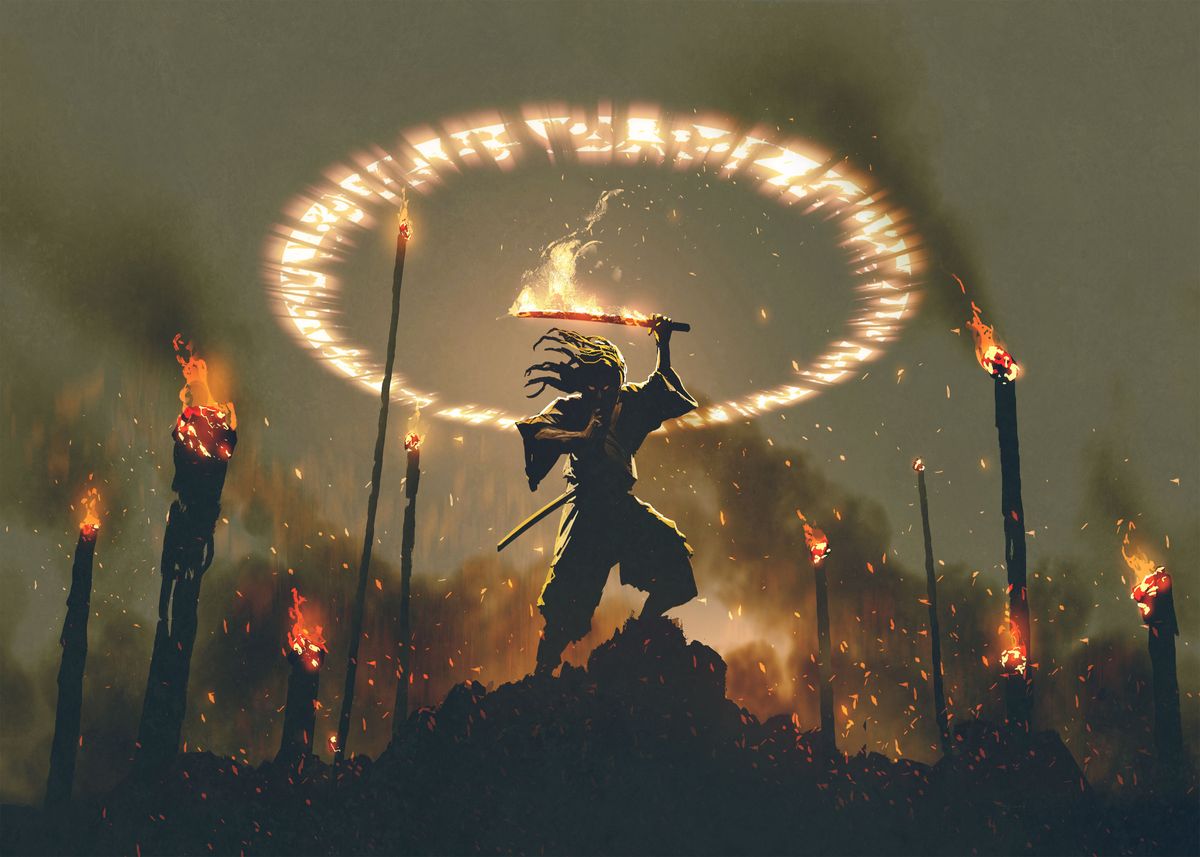 'samurai with fire sword ' Poster by Nabila Art | Displate