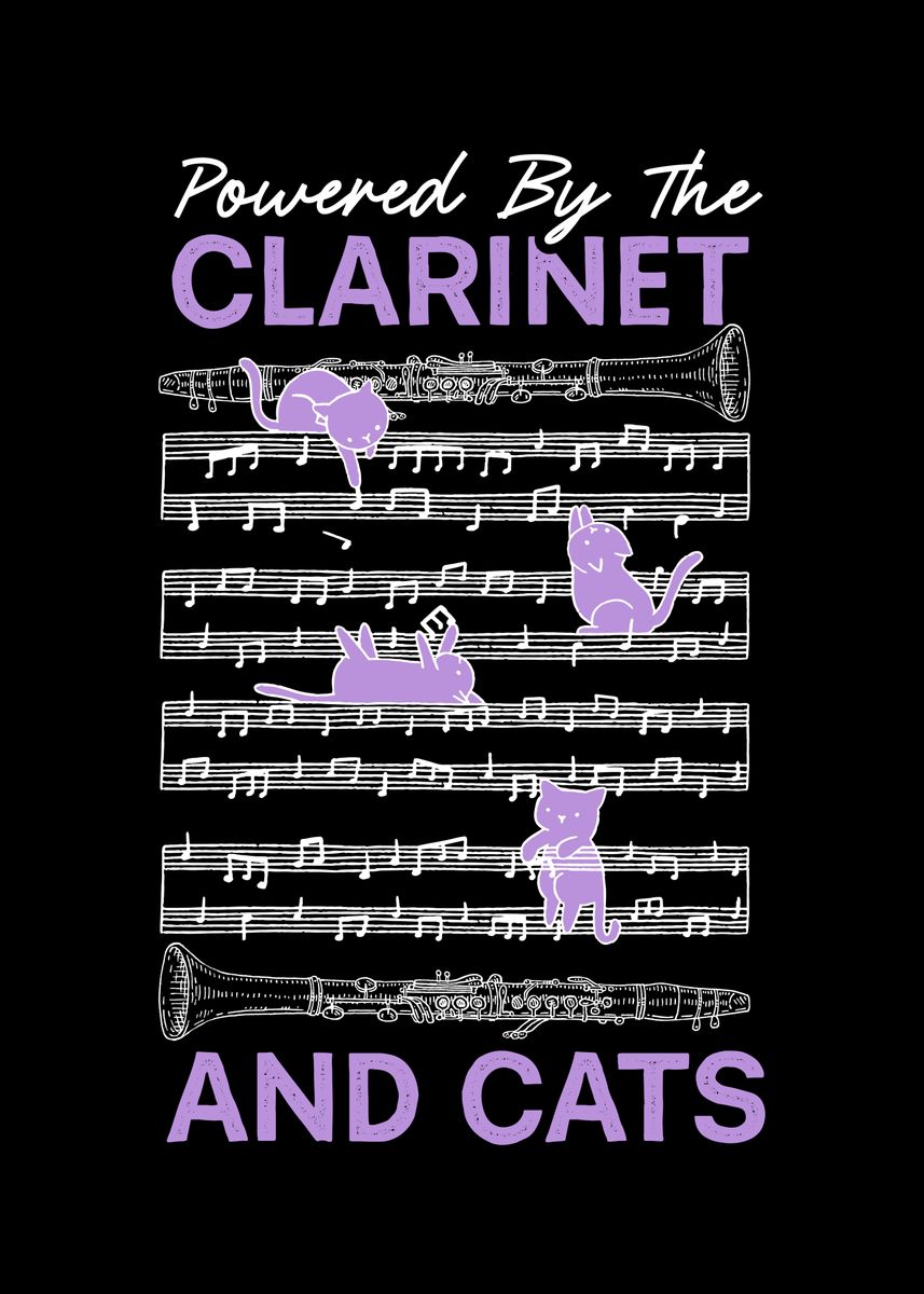 'Clarinet And Cats' Poster, picture, metal print, paint by NAO | Displate