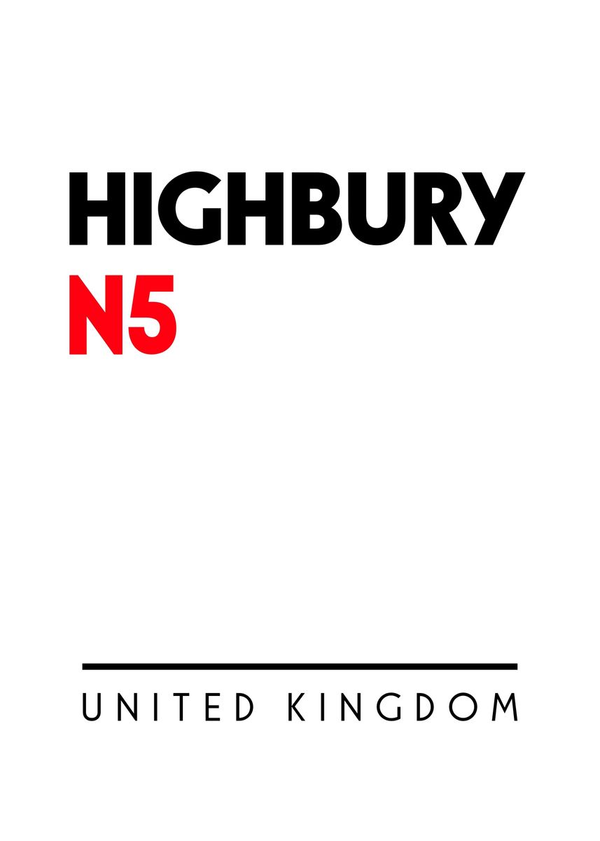 'Highbury N5 Postal Code' Poster, picture, metal print, paint by Vicky Hanggara | Displate