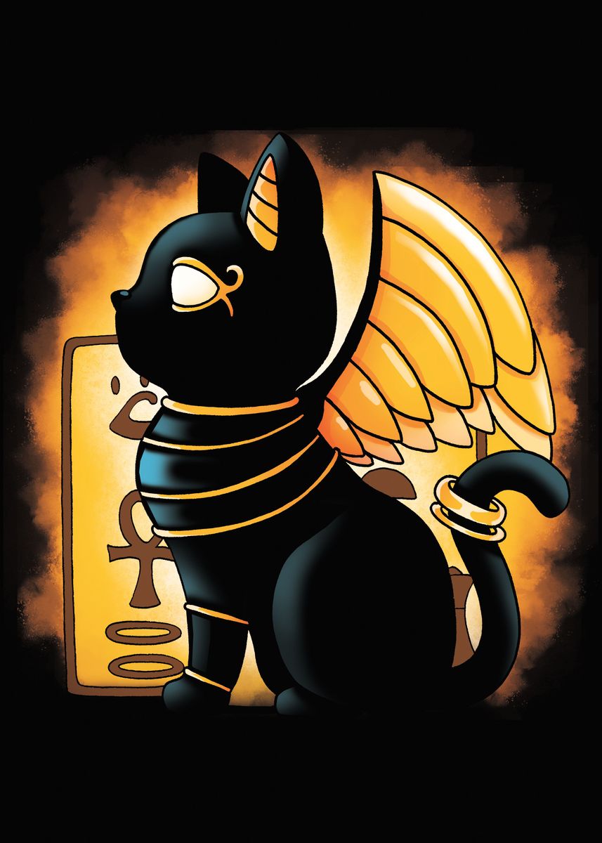 'Hieroglyphic Bastet' Poster, picture, metal print, paint by Valentina ...
