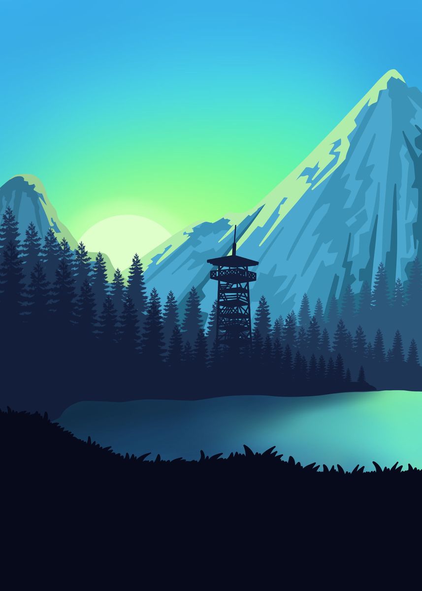 'A Tower In The Forest' Poster, picture, metal print, paint by Adriel ...